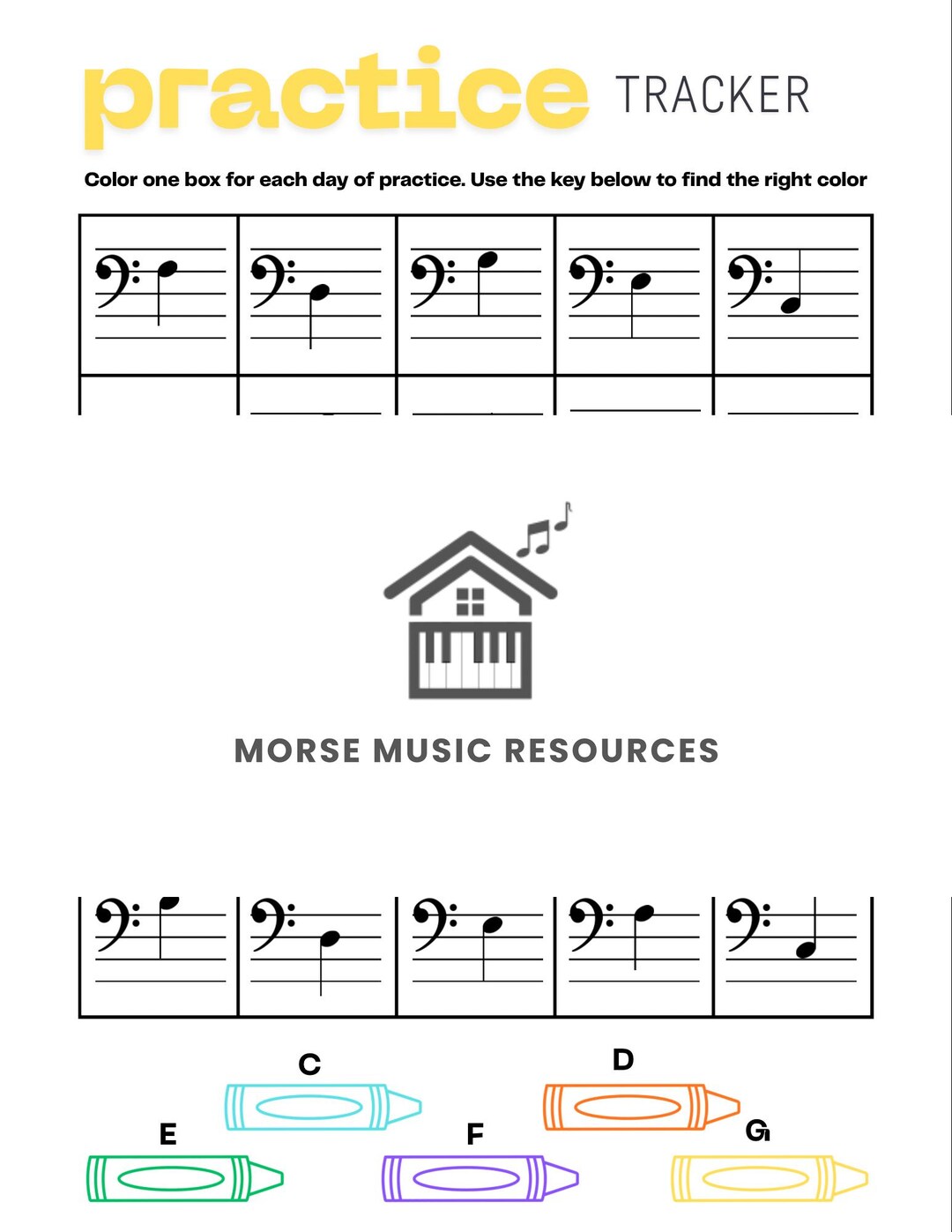 Color-coded Piano Practice Tracker Bundle | Printable Practice Log for ...