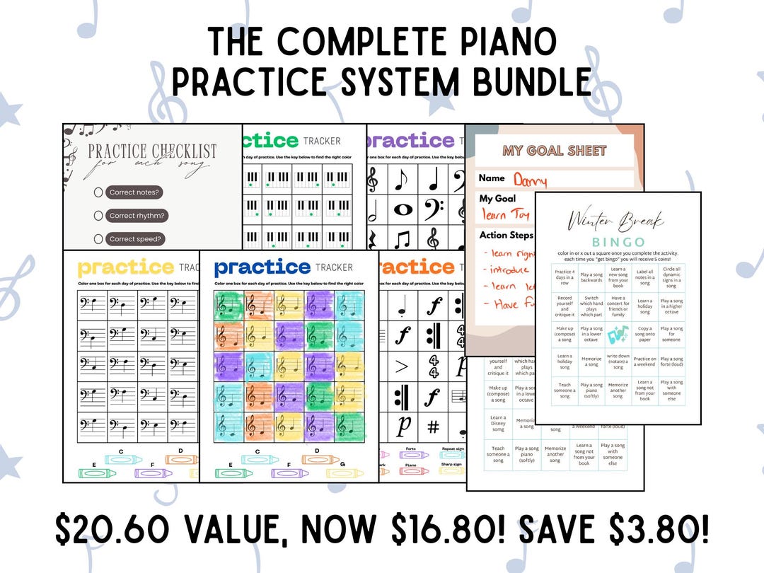 Piano Practice Bundle | Practice Tracker, Goal Sheet & Checklist ...