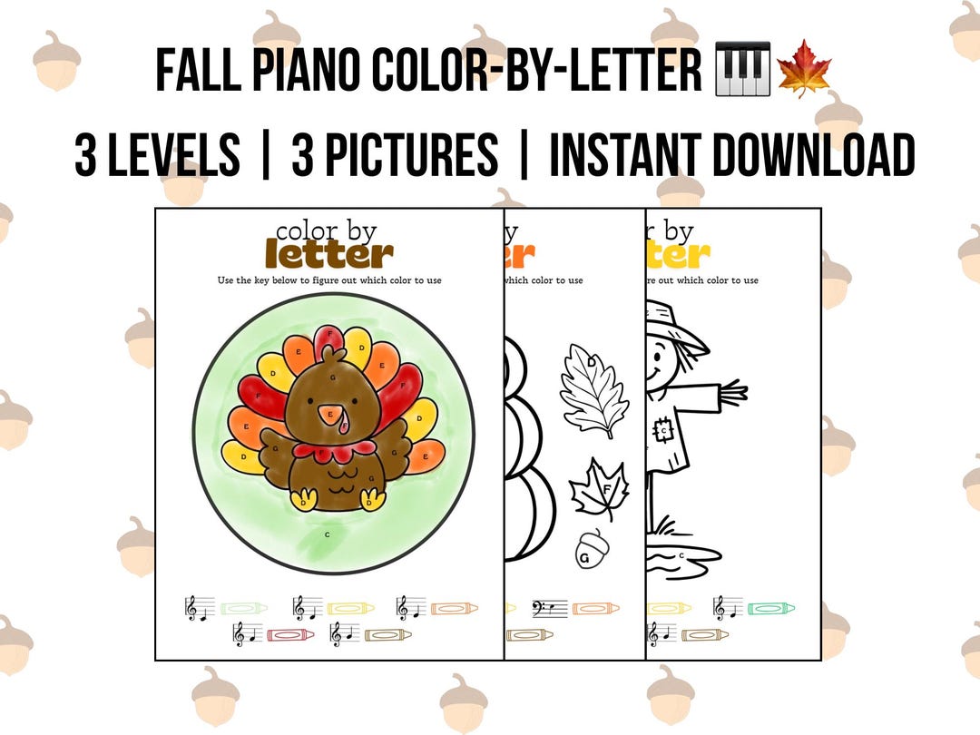 Fall Piano Color by Letter Worksheets | Note Reading Activity | Treble ...