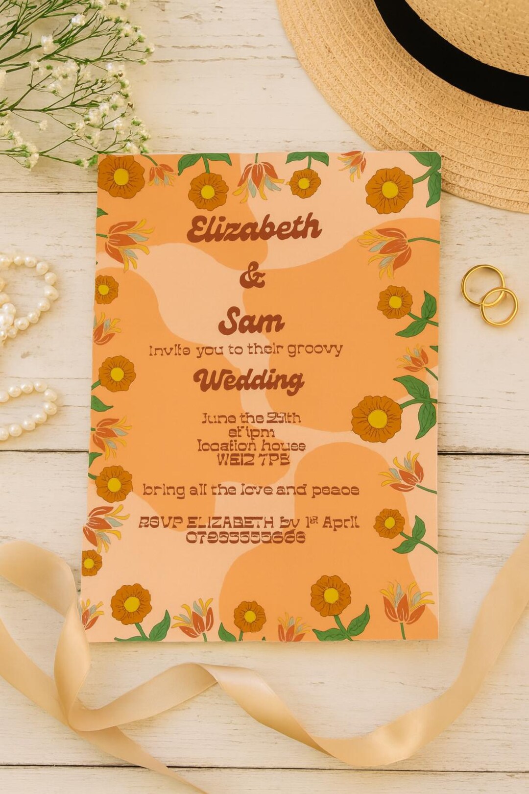 Groovy 70s Wedding Invitation | Retro Floral Printable | Editable ...