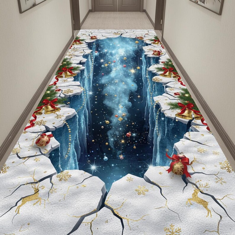 3D Christmas Rug – Cracked Ice Abyss, Winter Wonderland Decor - Etsy