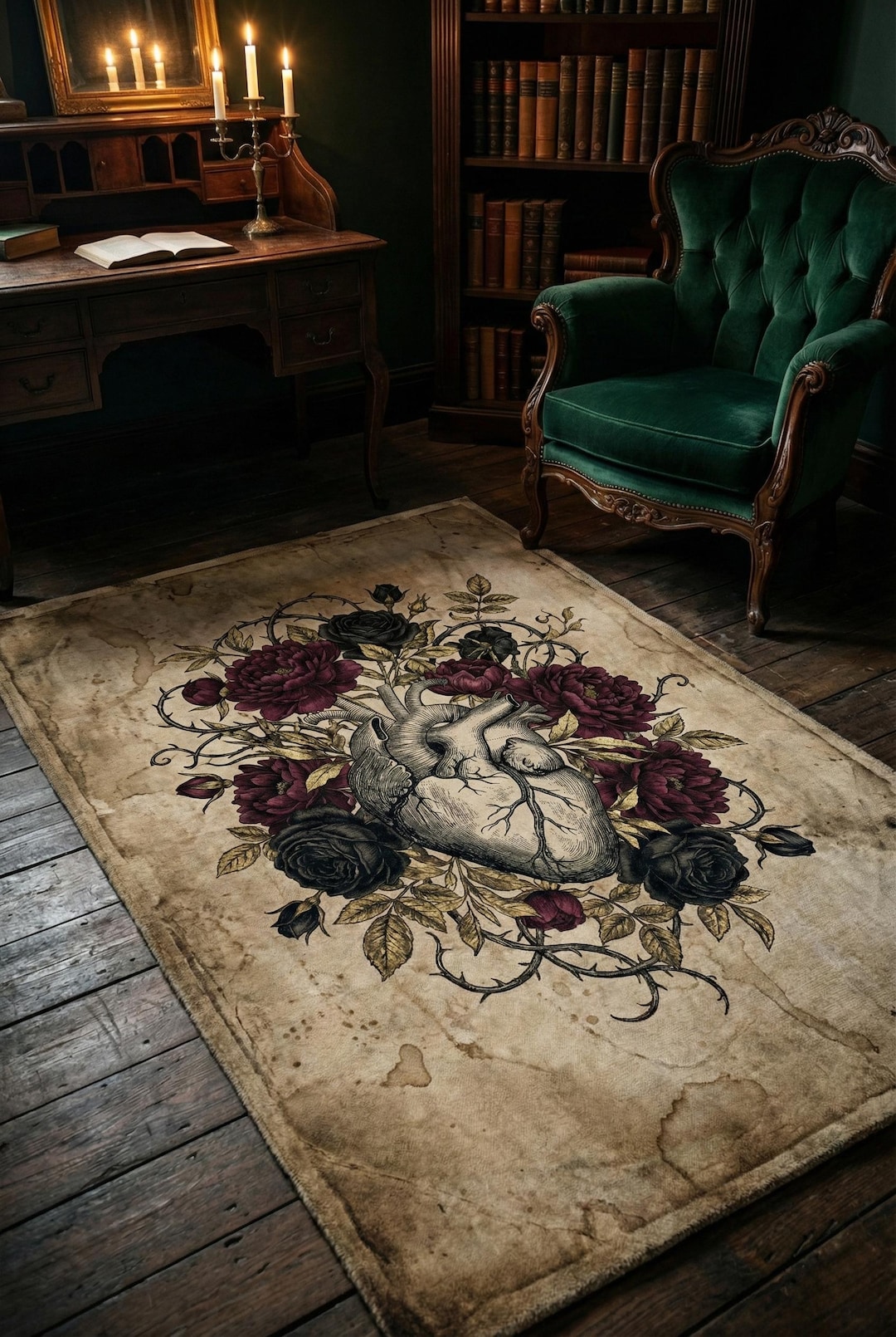 Anatomical Heart Rug, Gothic Floral, Dark Academia Decor - Etsy