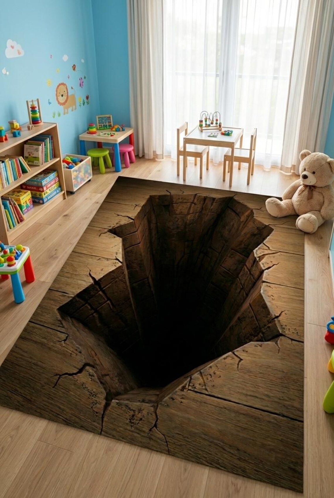3D Optical Illusion Rug – Cracked Wood Abyss, Fun Prank Decor - Etsy