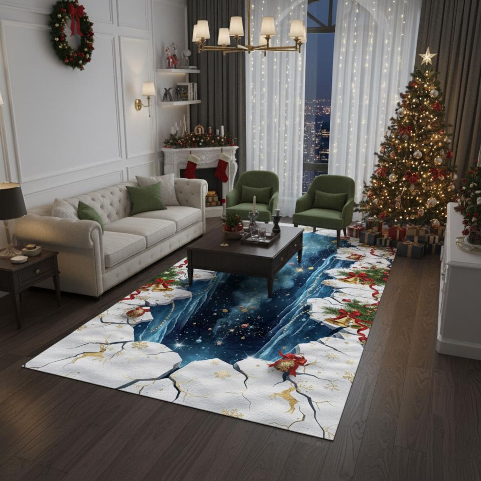 3D Christmas Rug – Cracked Ice Abyss, Winter Wonderland Decor - Etsy