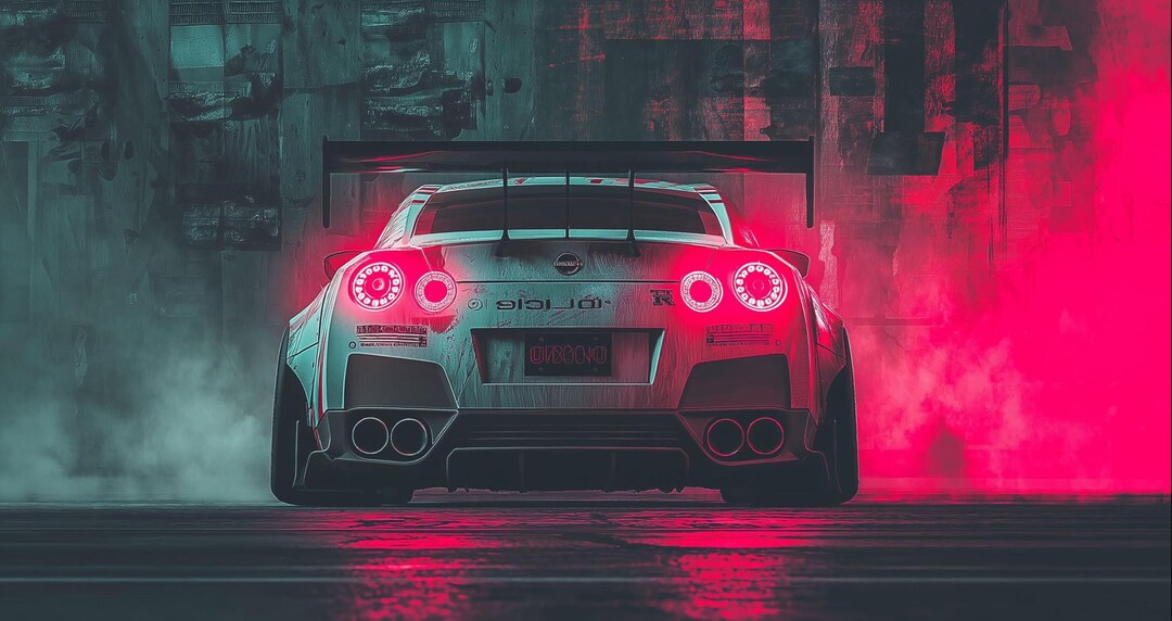 Nissan GT-R Neon Rug – Cyberpunk Street Racer Car Art Carpet With Red ...