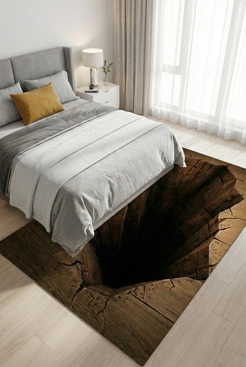 3D Optical Illusion Rug – Cracked Wood Abyss, Fun Prank Decor - Etsy