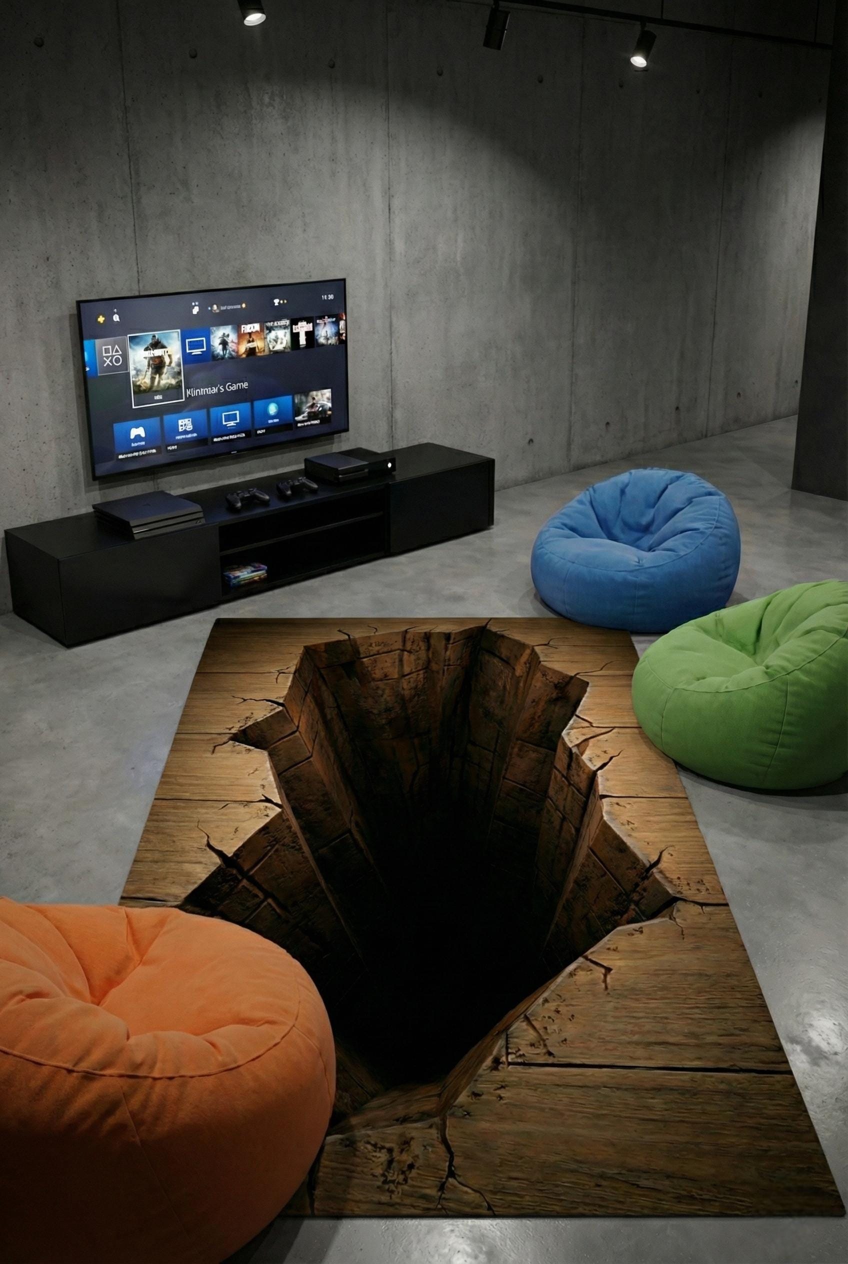 3D Optical Illusion Rug – Cracked Wood Abyss, Fun Prank Decor - Etsy