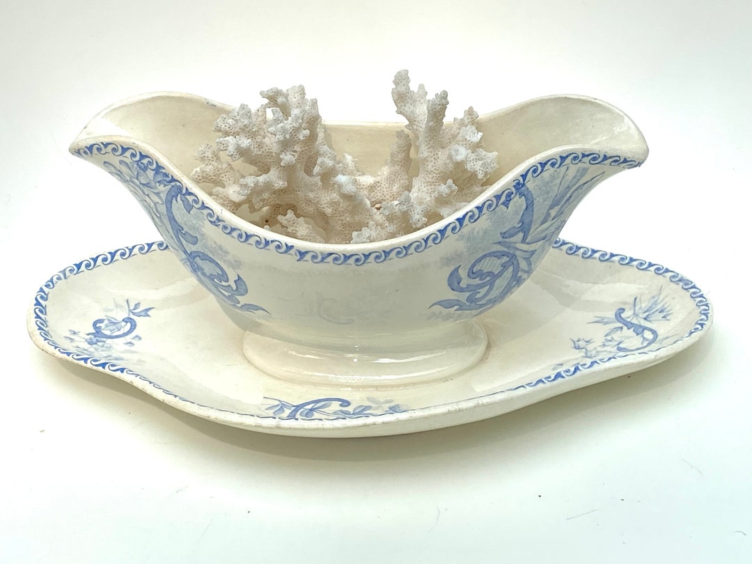 Vintage French Ironstone Blue Butterfly Transferware Sauce Boat - Etsy