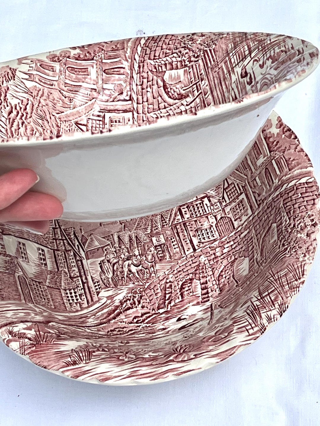 2 Large Vintage English Ironstone Red Transferware Serving Bowls by ...
