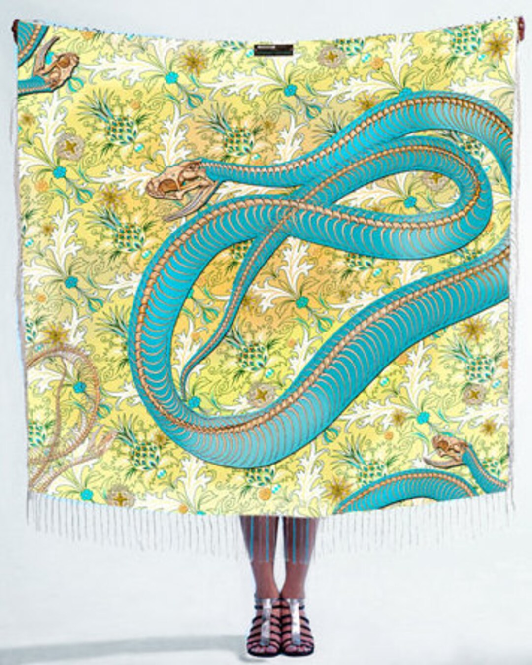 Turquoise Snake Printed Pure Heavy Top Quality Silk Twill Giant Scarf ...