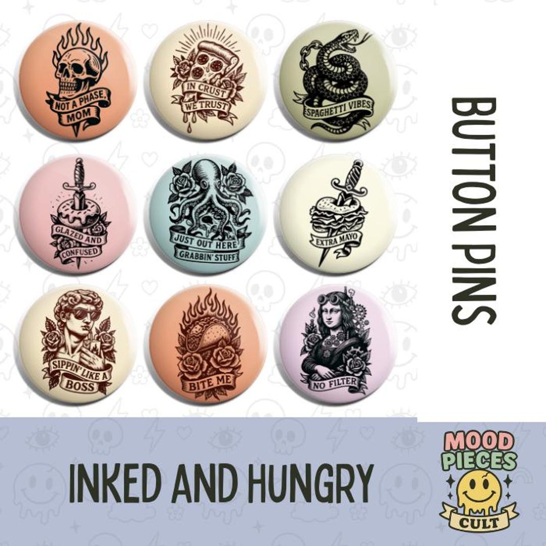 Tattoo Foodie Button 2.25 Inches Pins | Edgy Flash-style Snacks & Sass ...