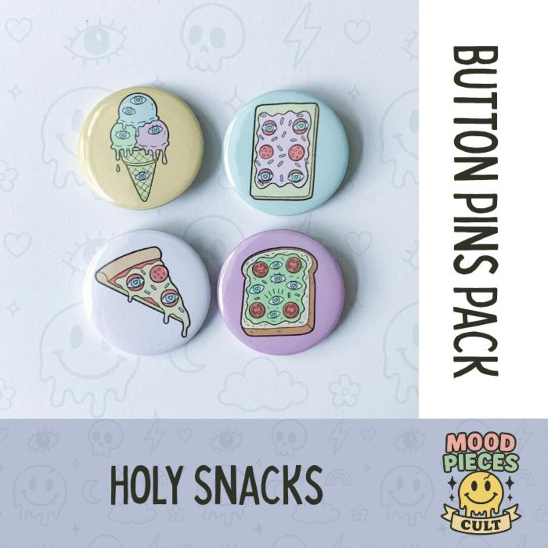Trippy Food Button Pin Pack | Kawaii All-seeing Snacks - Etsy