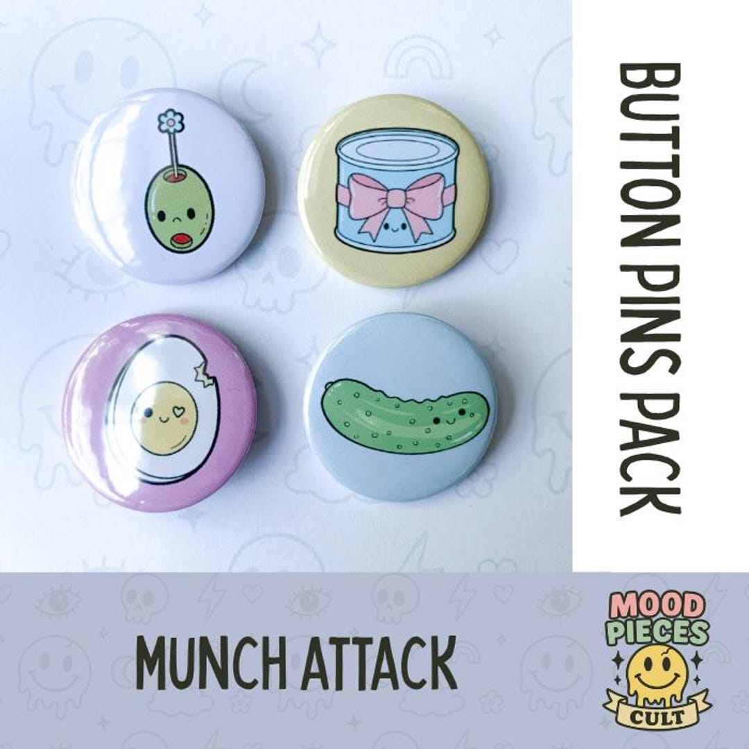 Munch Attack Button Pin Pack | Cute 1.25 Inch Metal Back Pins | Kawaii ...