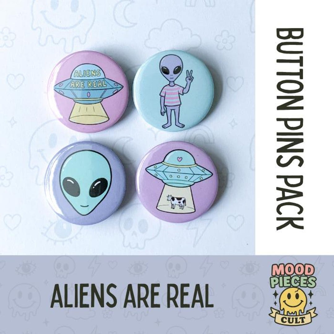 Aliens Are Real Button Pin Pack | Kawaii UFO & Cow Abduction - Etsy