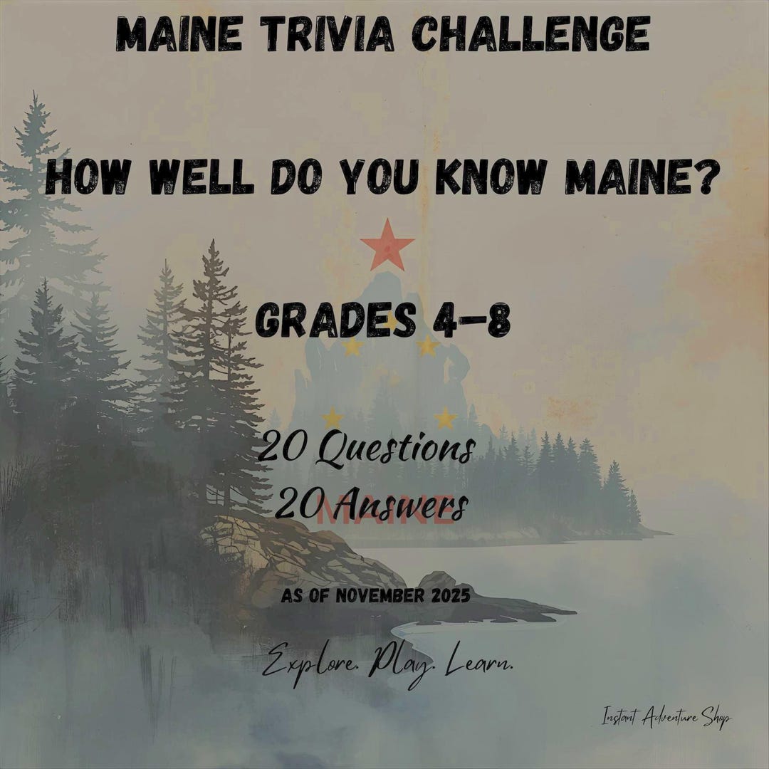 Maine Trivia Game, State Study, 20 Questions (printable Download) - Etsy
