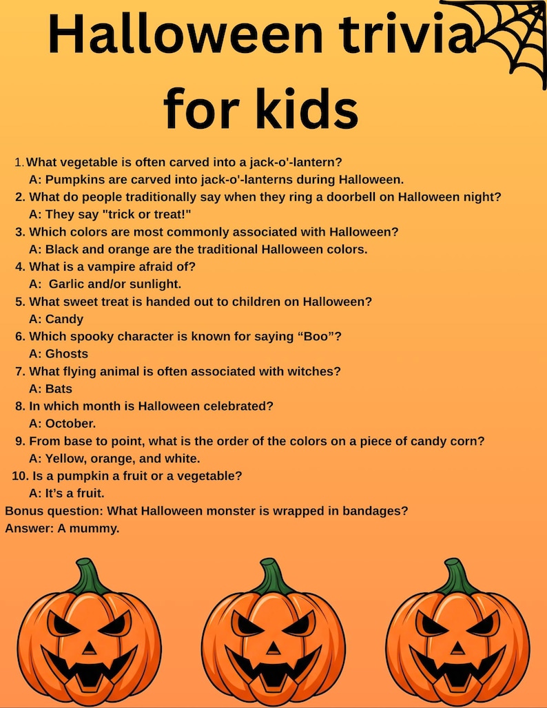 Halloween Trivia for Kids - Etsy