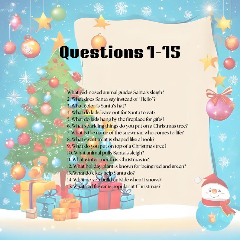 Kids Christmas Trivia – 60 Fun Questions, Printable Holiday Quiz - Etsy