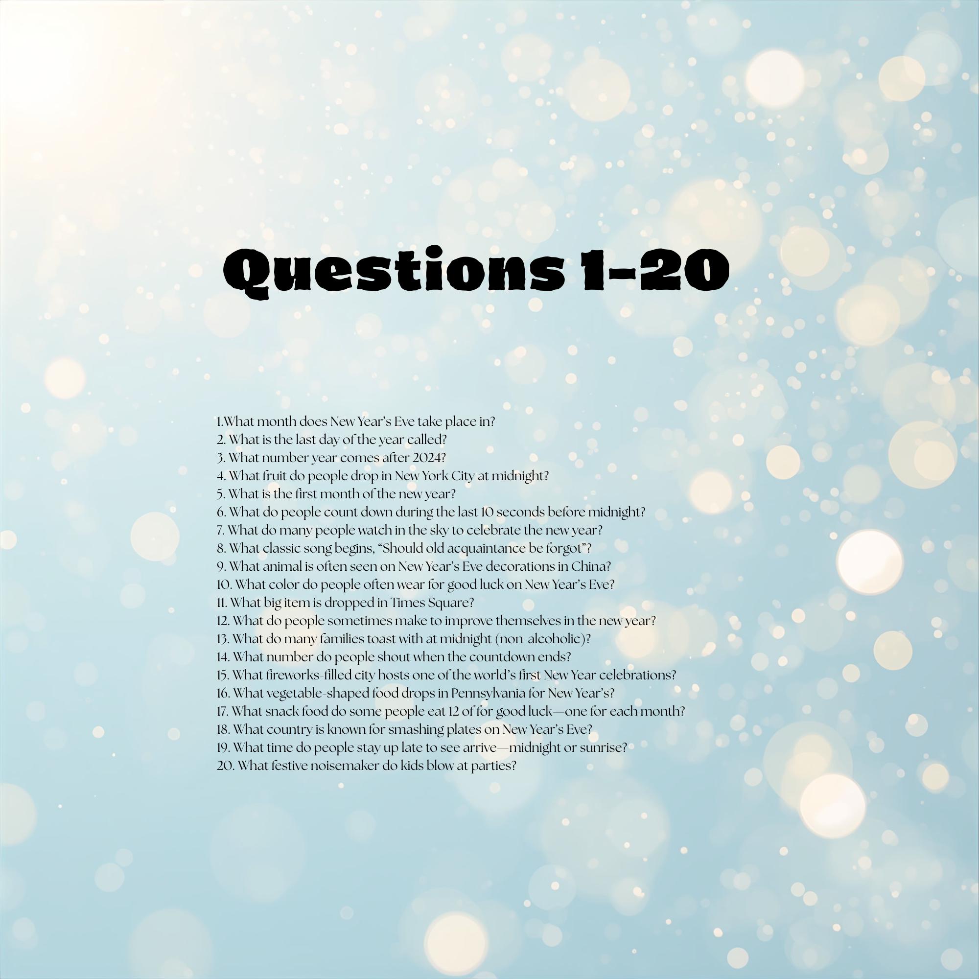 New Year’s Eve Family Trivia, 40 Printable Questions, NYE Party Game ...
