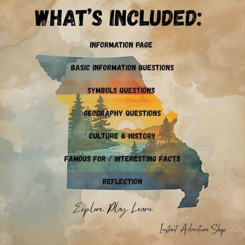 Missouri State Worksheet, U.S. State Study, Geography, Social Studies ...