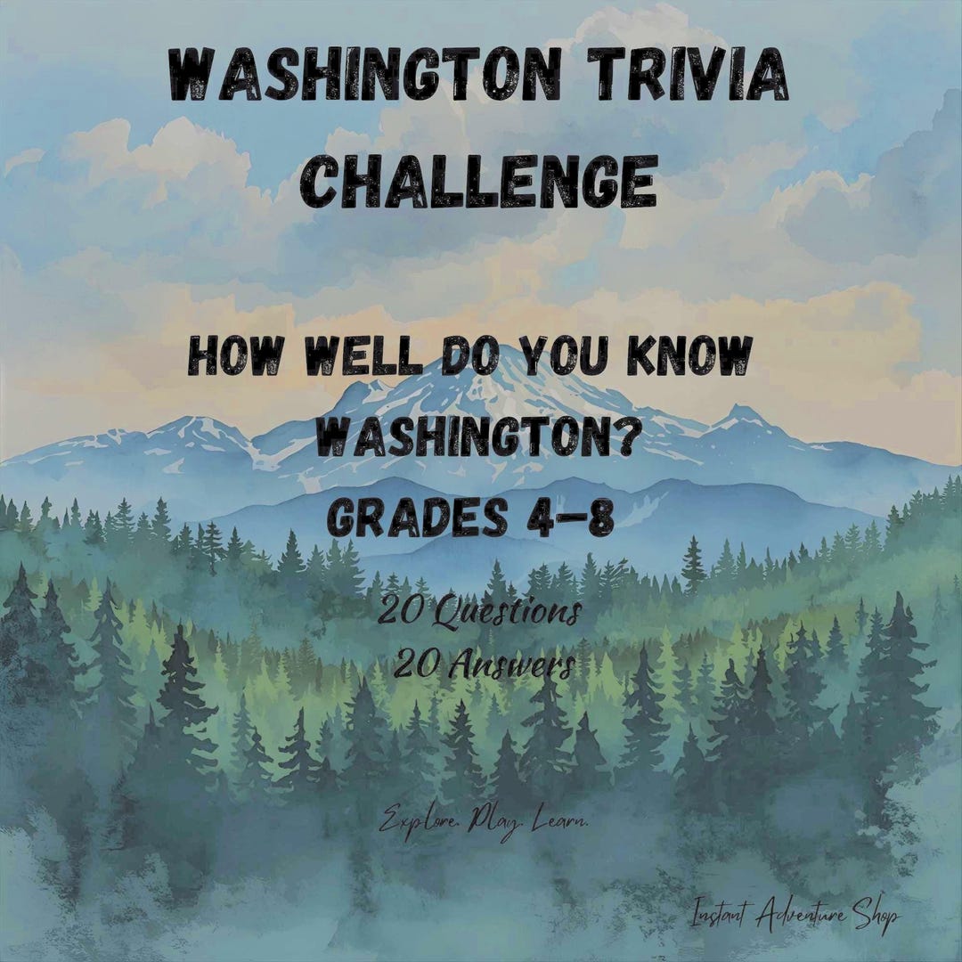 Washington Trivia Game, State Study, 20 Questions (printable Download ...