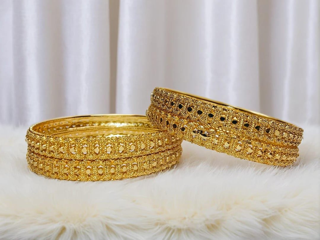 Traditional Indian Gold Plated Bangles, Textured Bridal Kada Set,indian ...