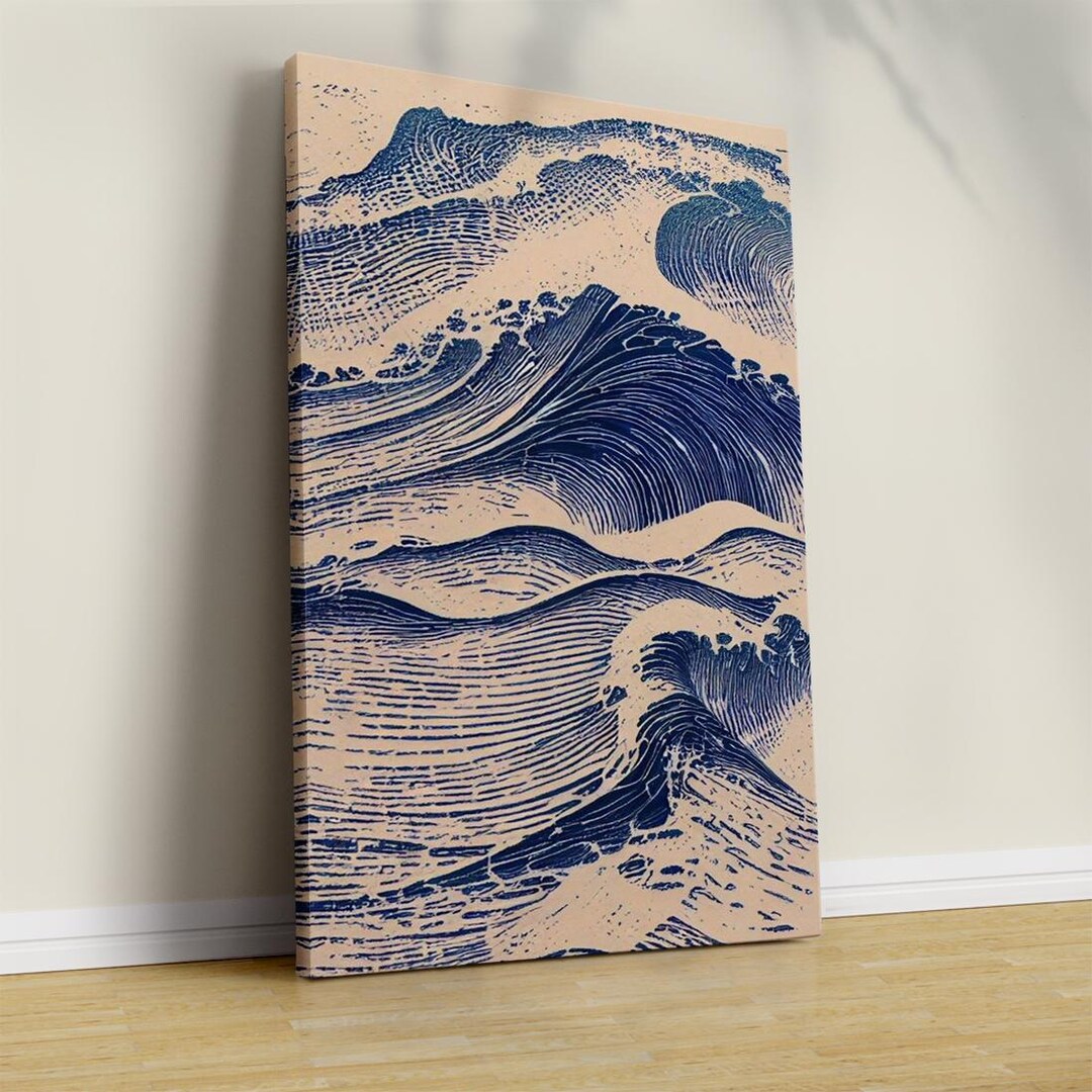 Linocut Japanese Wave Print – Japandi Art Poster, Modern Minimalist ...