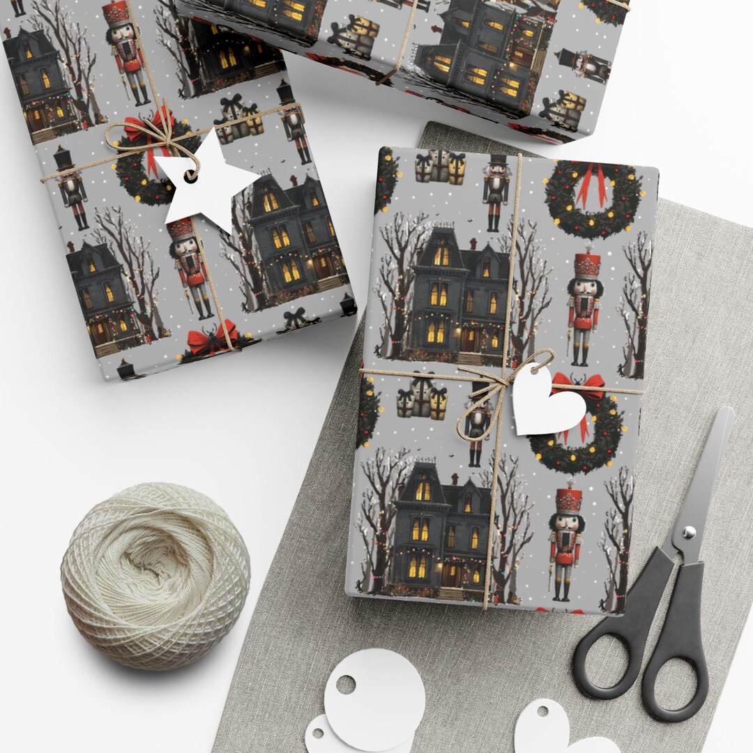 Haunted House Christmas Wrapping Paper, Goth Nutcracker Print - Etsy