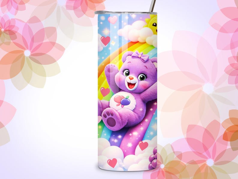 Cartoon Bear Tumbler Wrap Png, Kawaii Rainbow Bear Cup Design, 20oz ...