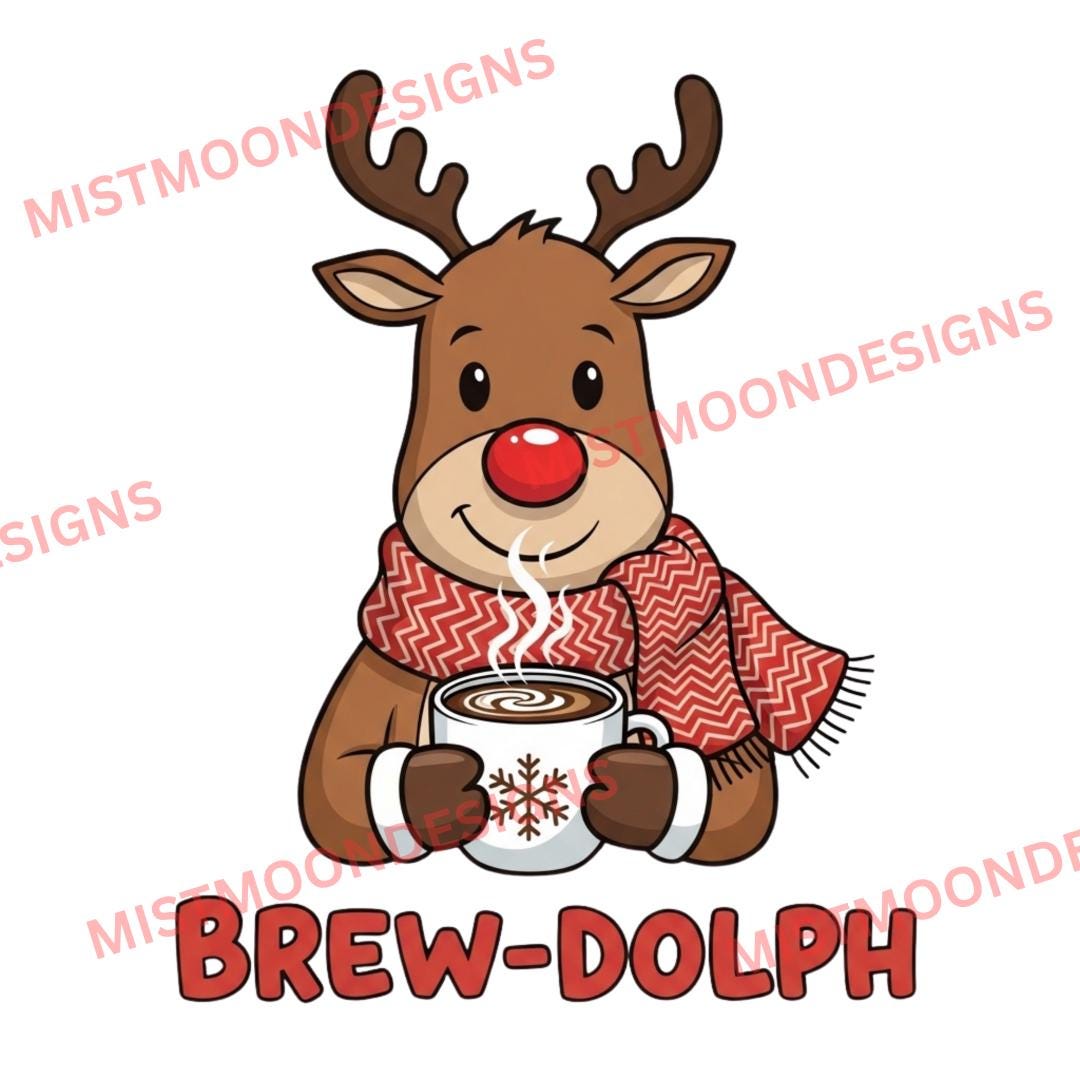 Brew-dolph PNG | Funny Reindeer Coffee Clipart | Christmas Coffee Lover ...