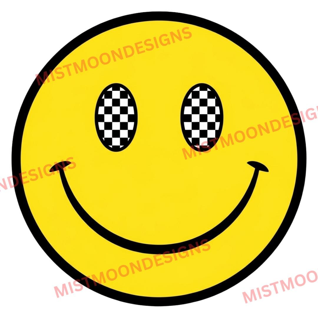 Checkered Smiley Face PNG | Yellow Smiley With Checker Eyes | Retro ...