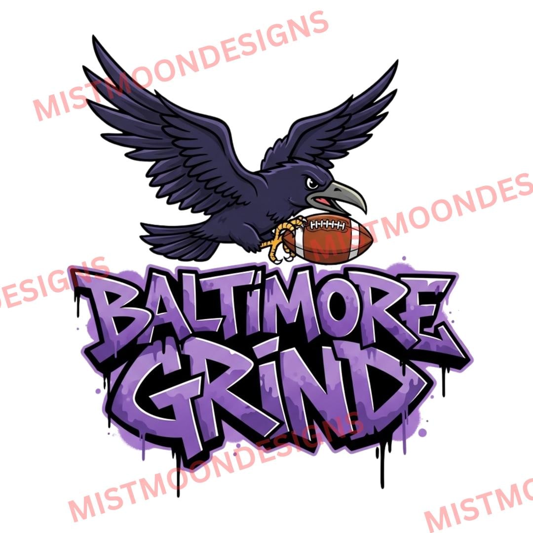 Ravens Inspired PNG | “baltimore Grind” Football | Raven Bird Clipart ...