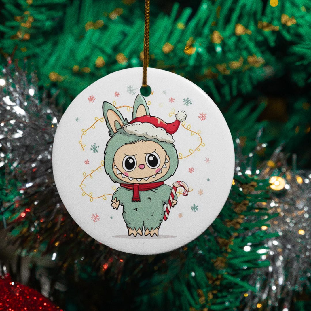Light Blue Labubu-inspired Xmas Style Design, Cute Candy Cane Teddy Toy ...