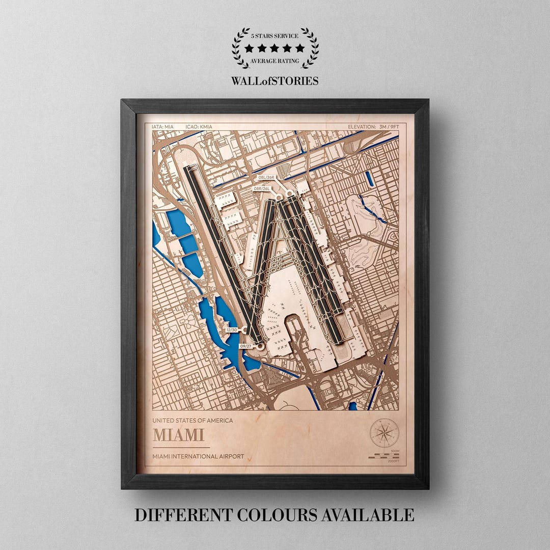 Miami 3D Wooden Airport Map - MIA Airport - KMIA - Aviation Decor for ...