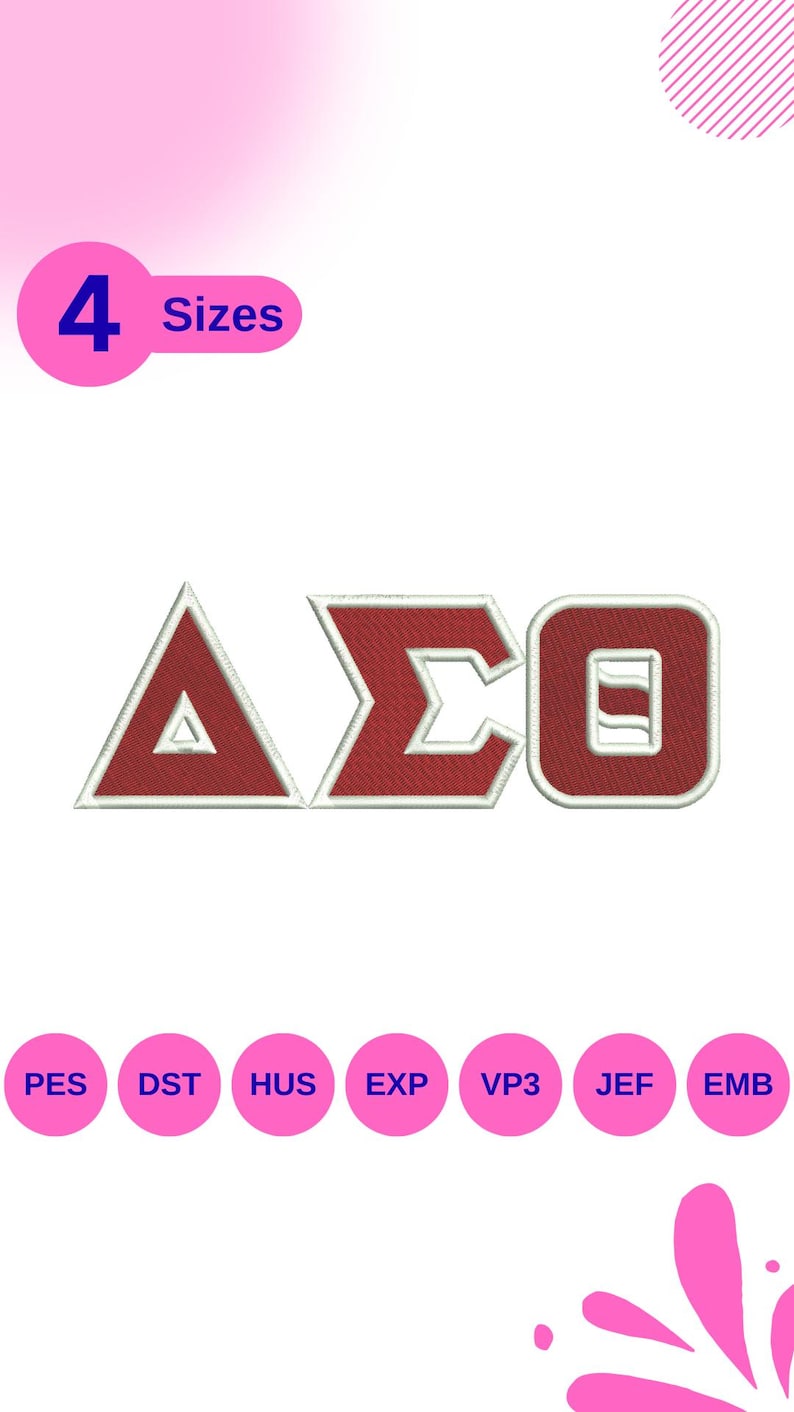 Delta Sigma Theta Embroidery Design | Greek Letters | 3.5" 4" 5" 7 ...