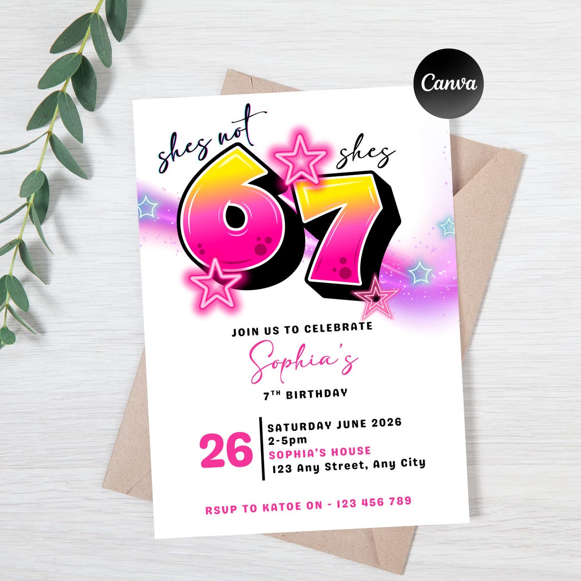 6 7 Birthday Invitation | Six and Seven Birthday Invite | Canva ...