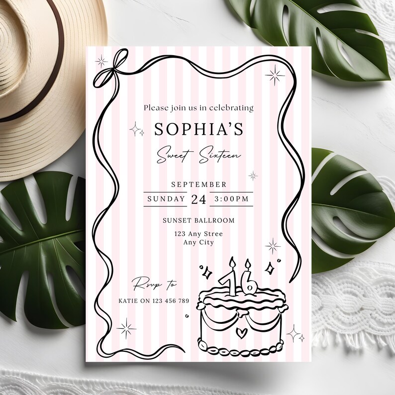 Sweet 16 Birthday Party Invitation | Sweet Sixteen Invite | Editable ...