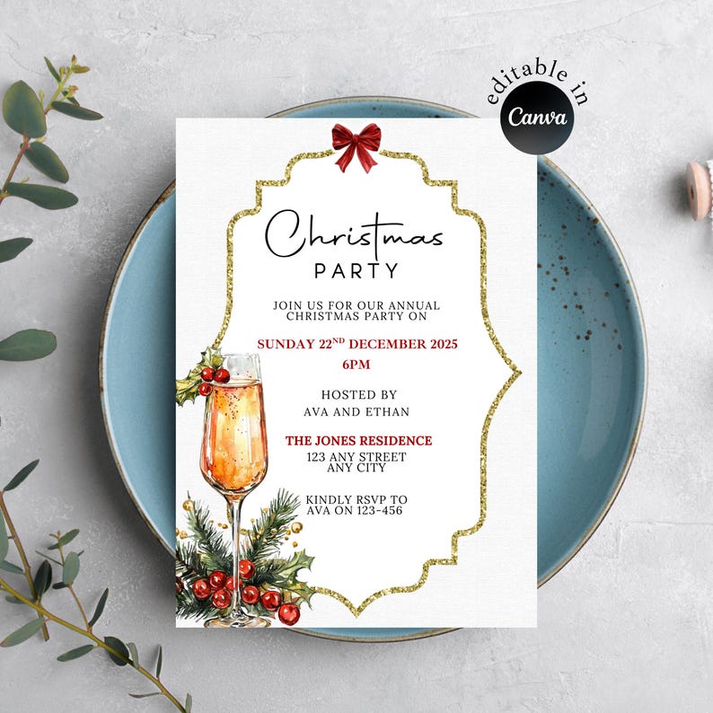 Editable Christmas Party Invite | Canva Template | Instant Download - Etsy