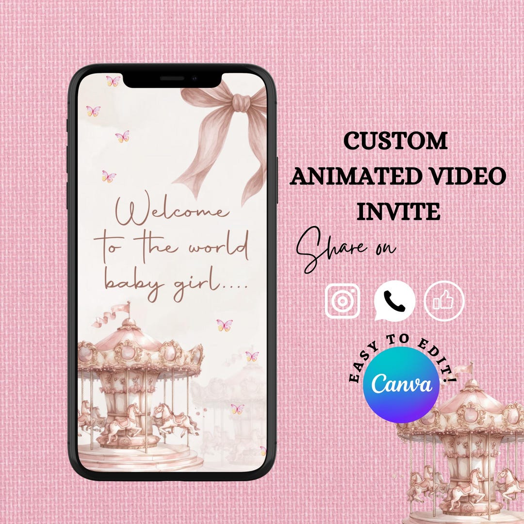 Editable Animated Video Birth Announcement , Baby Girl Gender Reveal ...