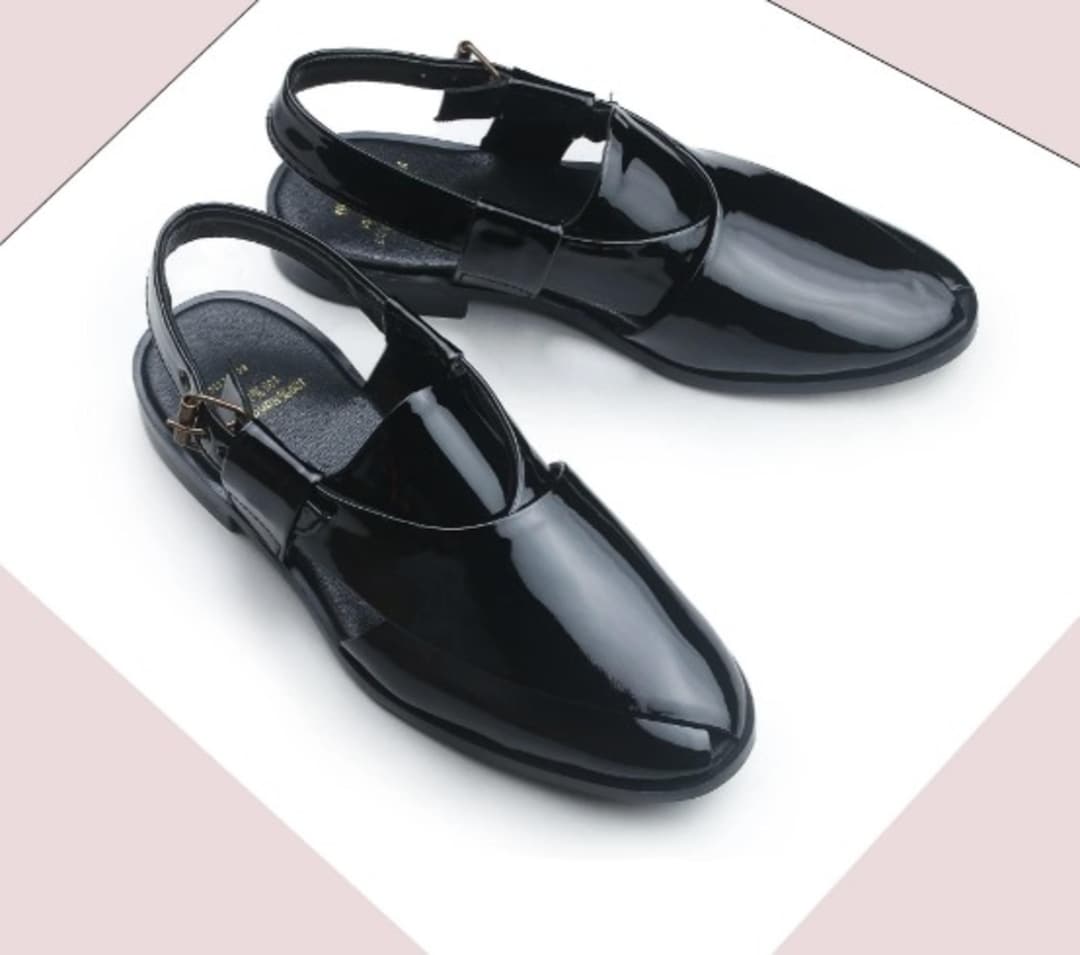 Handcrafted Black Patent Leather Peshawari Chappal Sandals for Men ...