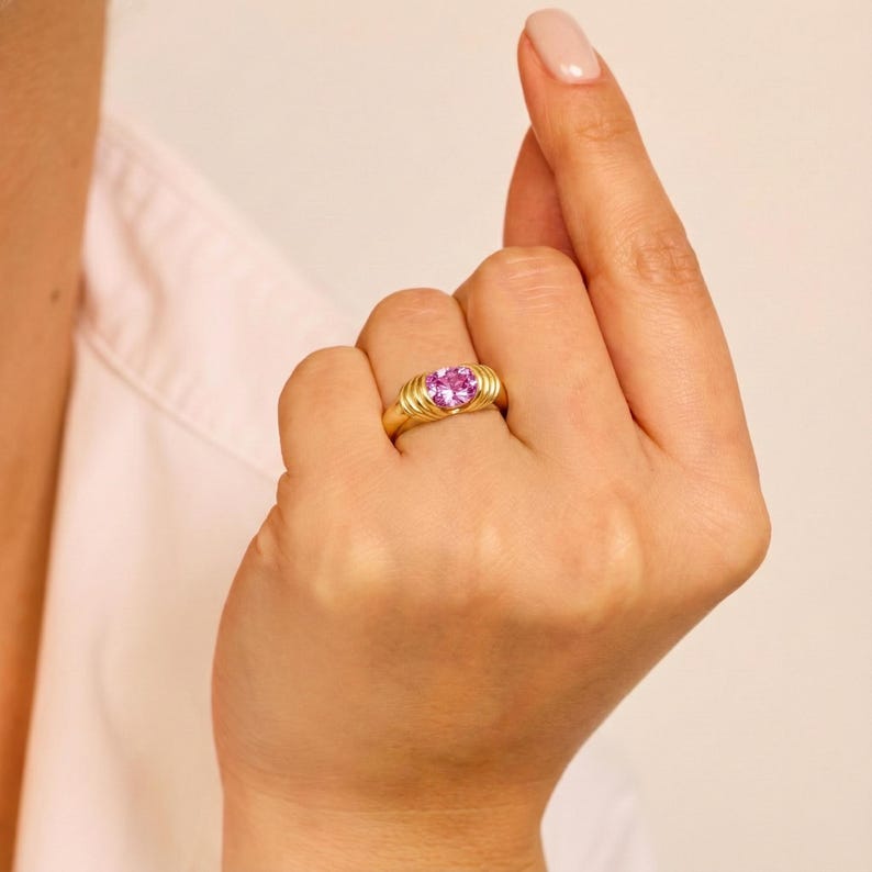 Solid Gold Alexandrite Dome Signet Ring – June Birthstone Color-change ...