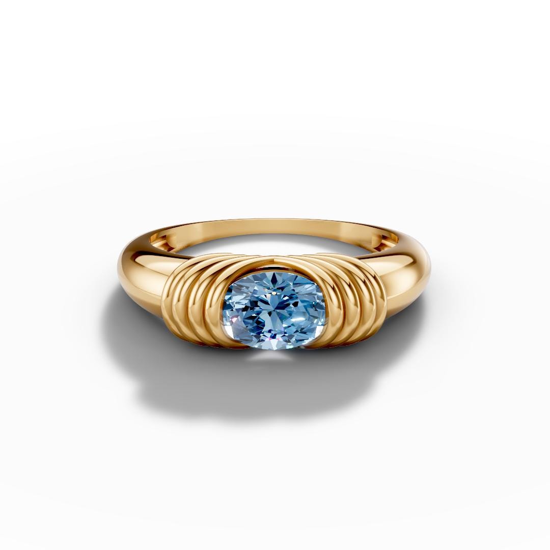 Solid Gold Blue Topaz Dome Signet Ring – December Birthstone Brilliant ...
