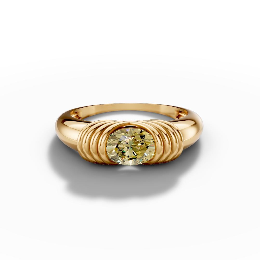 Solid Gold Peridot Dome Signet Ring – August Birthstone Fresh Green Gem ...
