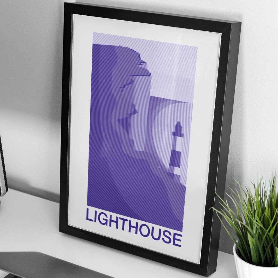 Póster Digital Con Ilustración De Faro Azul, Líneas Y Texto, Arte Mural ...