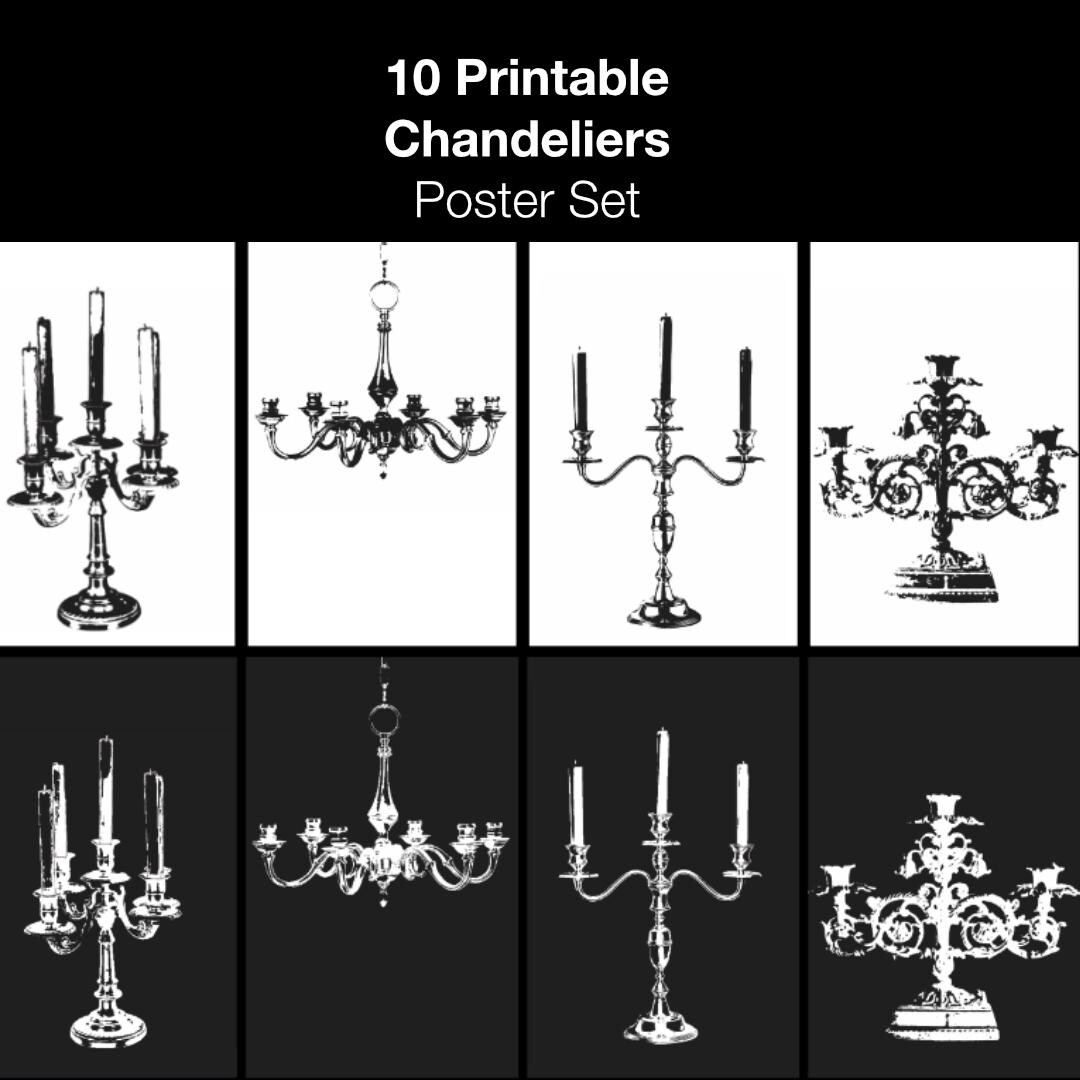 Chandeliers Poster Set of 10 Elegant Vintage Lighting Prints for ...