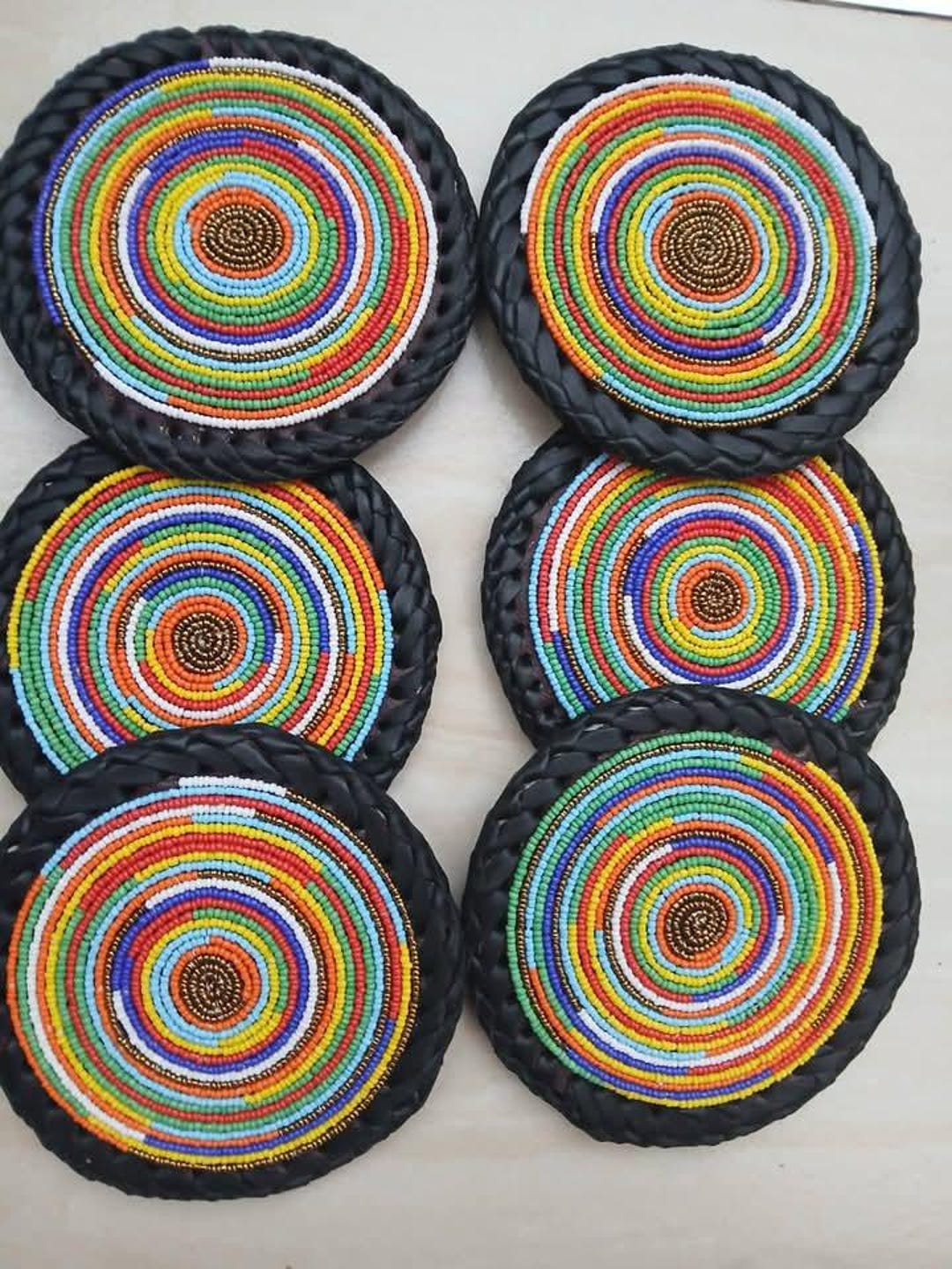 Set of 6 Handmade Kenyan Leather Coasters With Maasai Beads – African ...