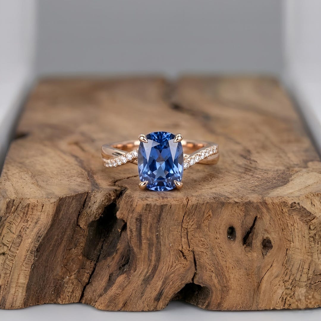 Blue Sapphire Ring, Gold Overlay Sterling Silver Ring, Cushion Cut ...