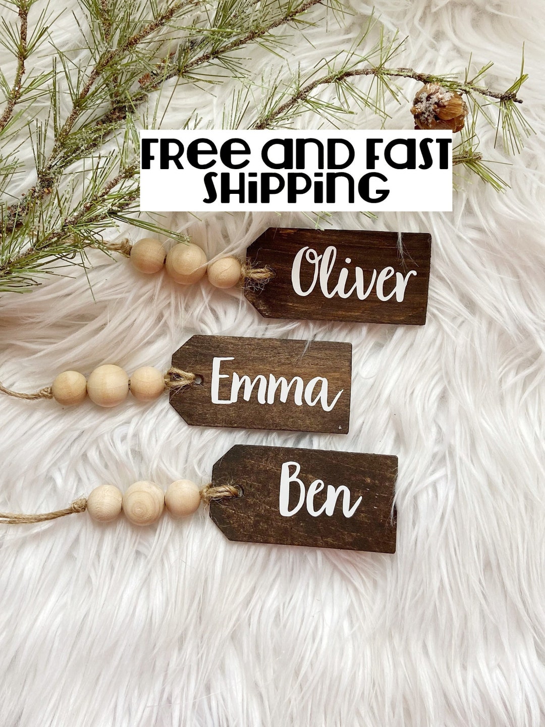 Beaded Stocking Tags Personalized Stocking Tags Wooden - Etsy