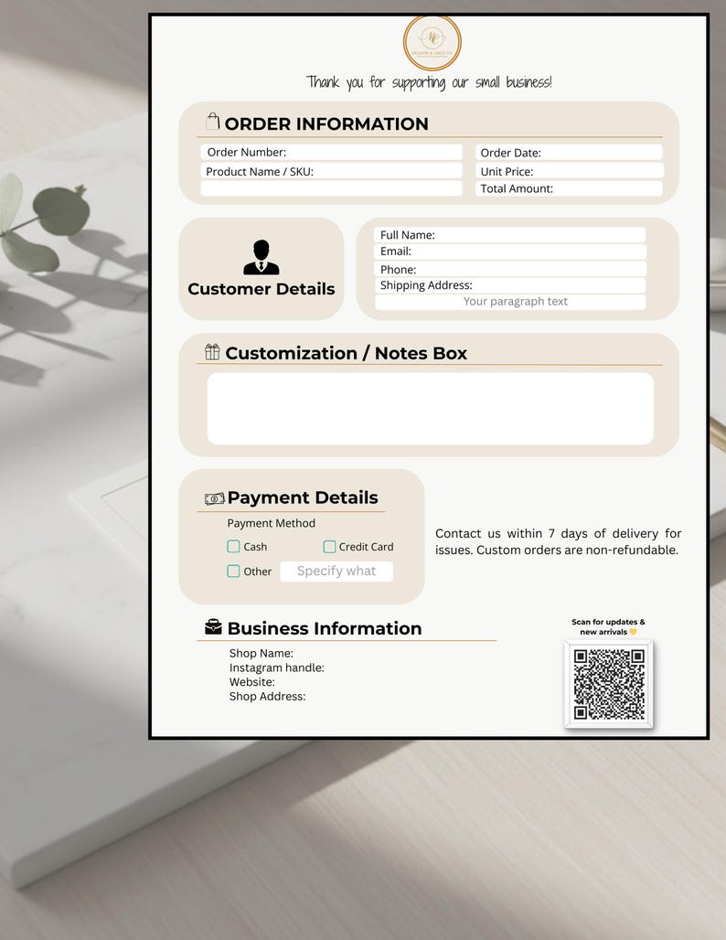 Editable Cake Order Form Template for Small Cottage Businesses and ...