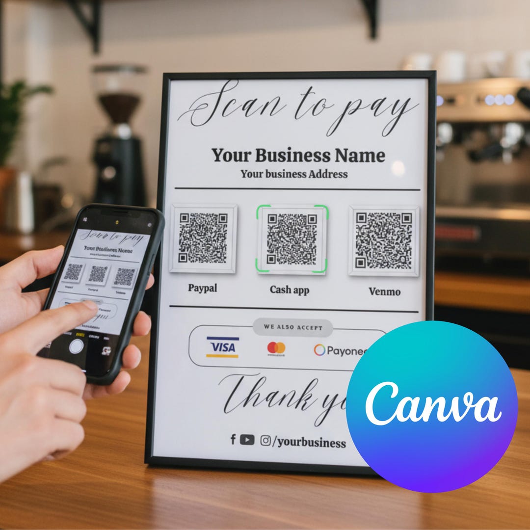 Scan to Pay Template, QR Code Payment Sign, Editable Canva Template ...