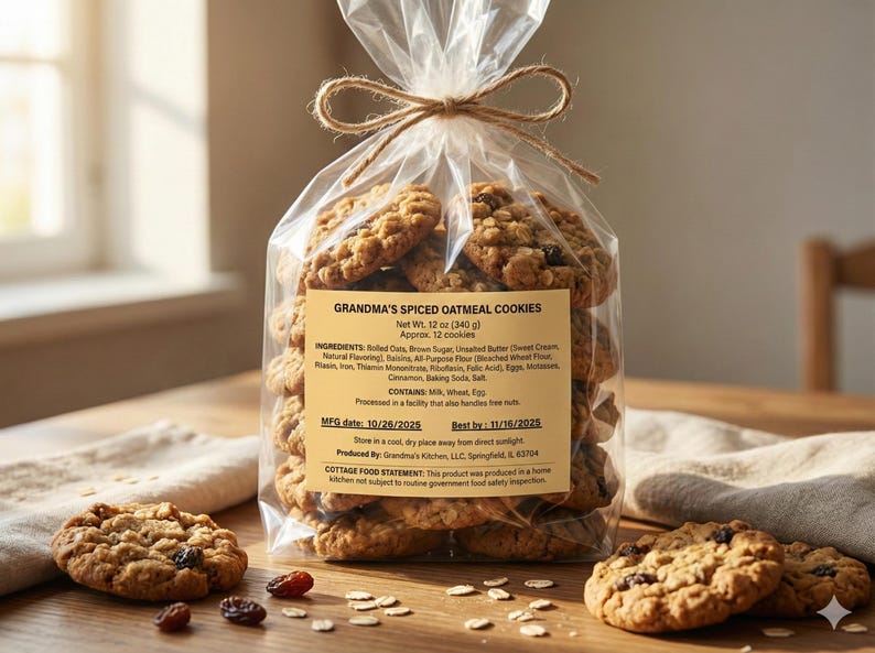 Cottage Food Label for Cookies | Printable 4x3 Product Law Label ...